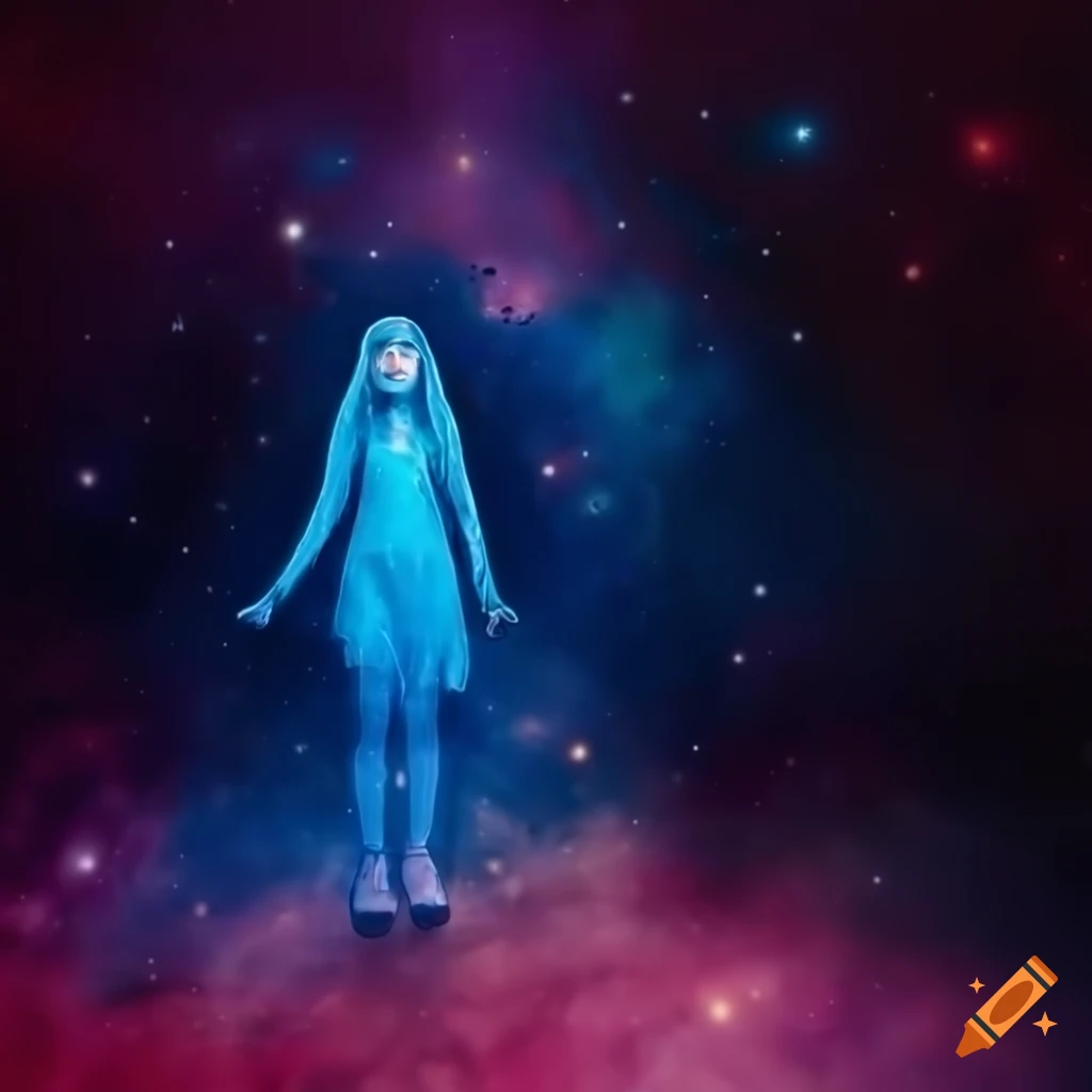 Ultra hd image of a blue ghost girl in a nebula