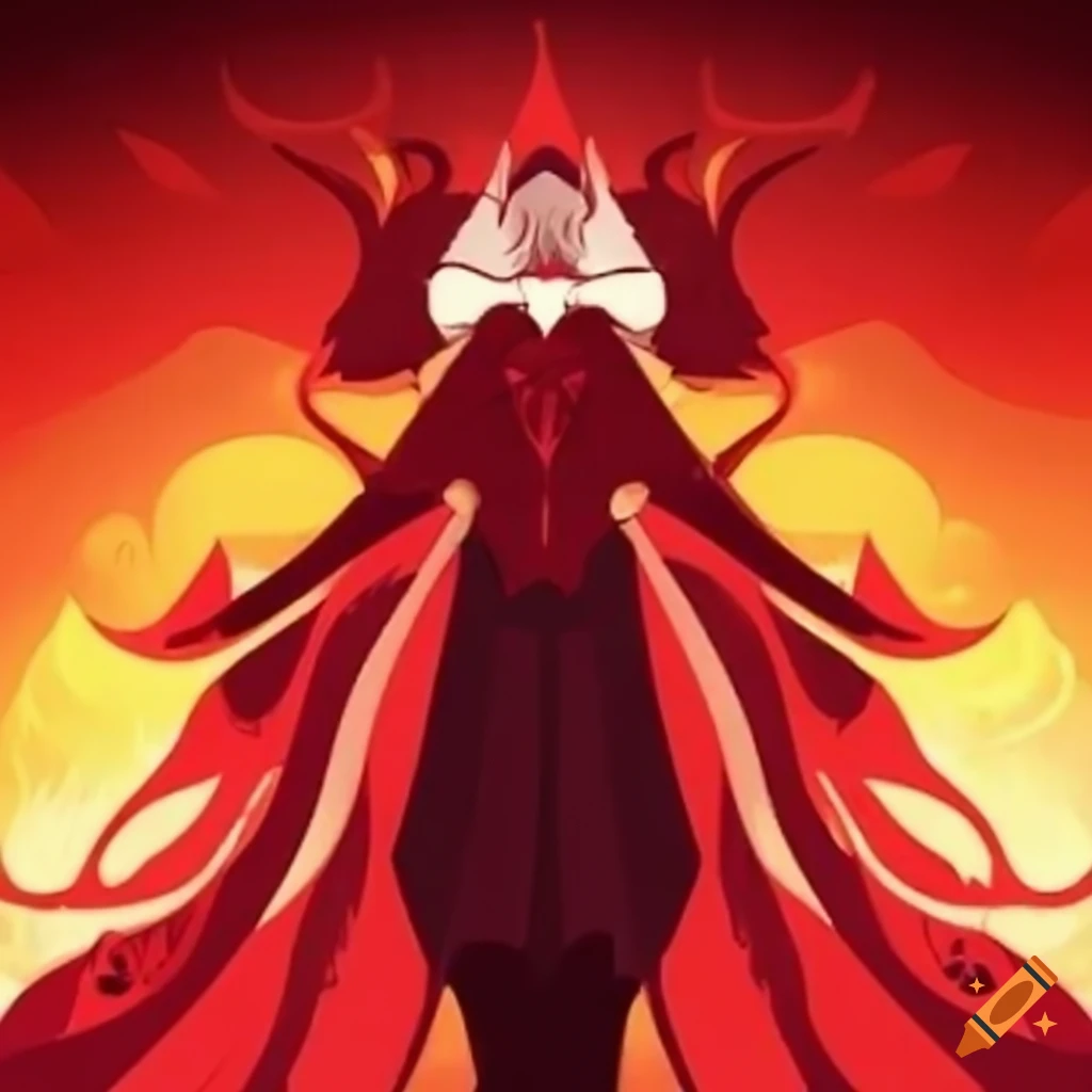 Artwork of troupe master grimm in a fiery environment on Craiyon