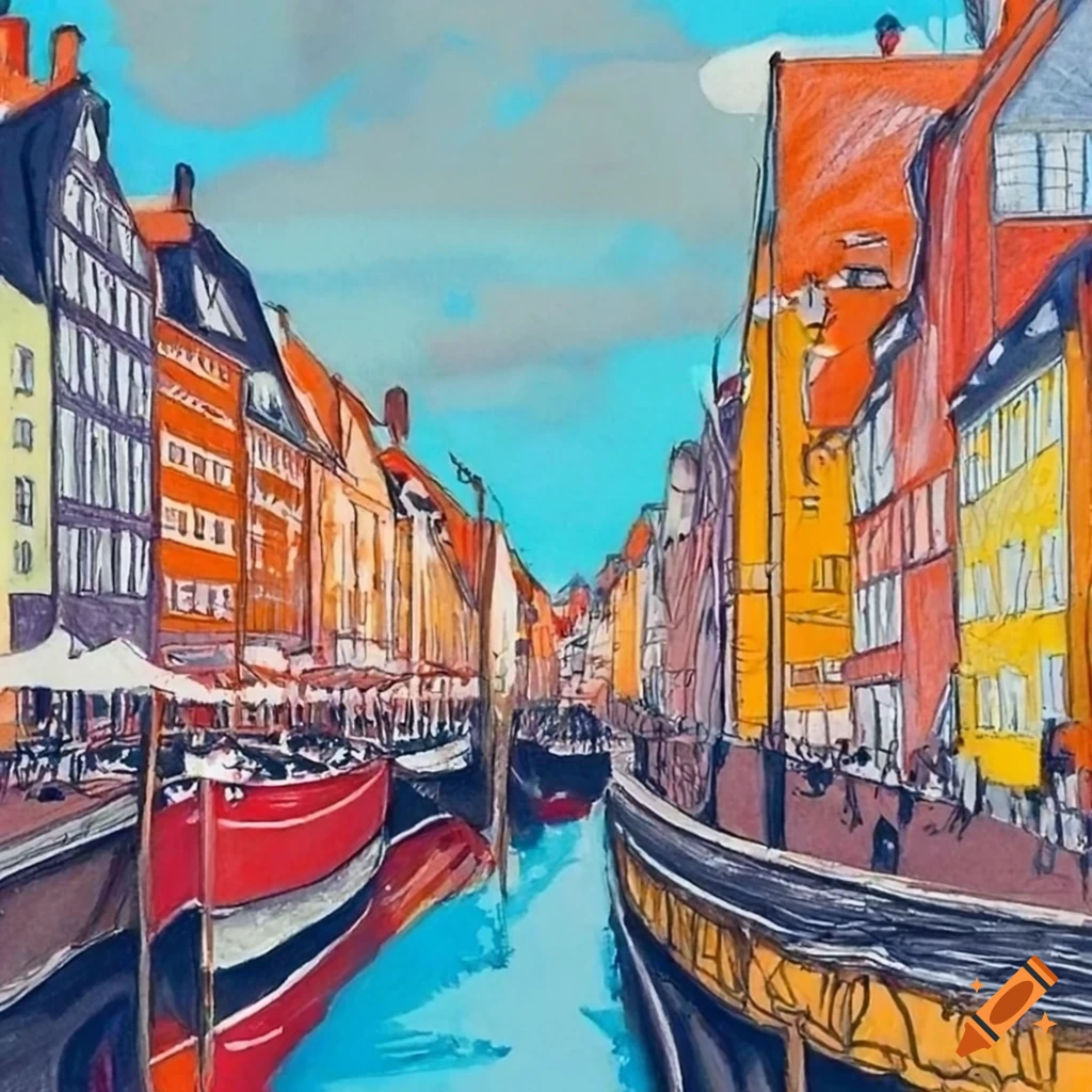 Sketch of nyhavn in denmark