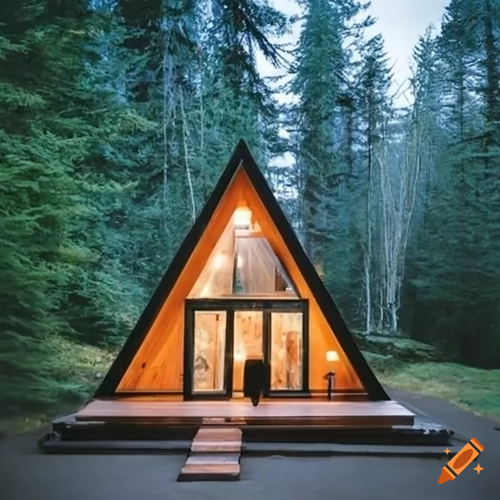 Modern a frame cabin in the pacific northwest on Craiyon