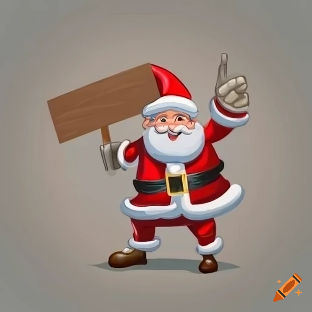 Cartoon santa claus holding a sign on Craiyon