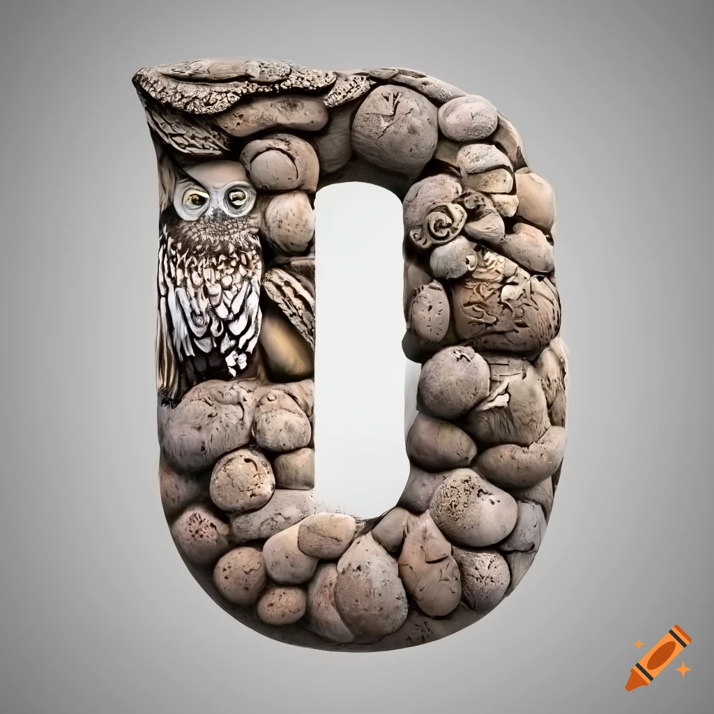 Ultra realistic stone engraving of letter A with owls on Craiyon