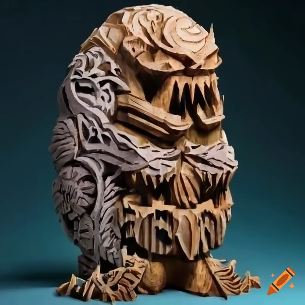Intricate carving of a zelda game boss in a labyrinth