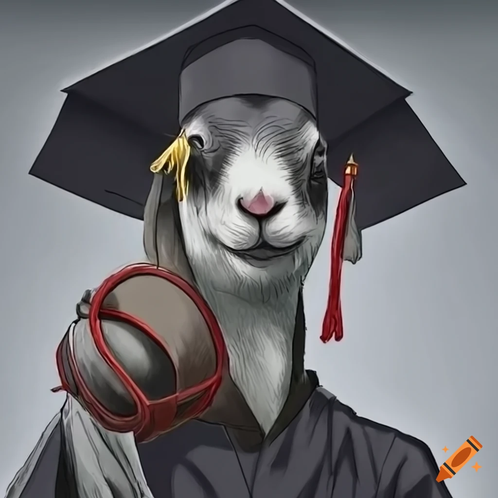 Goat with graduate hat and gaming headset on Craiyon