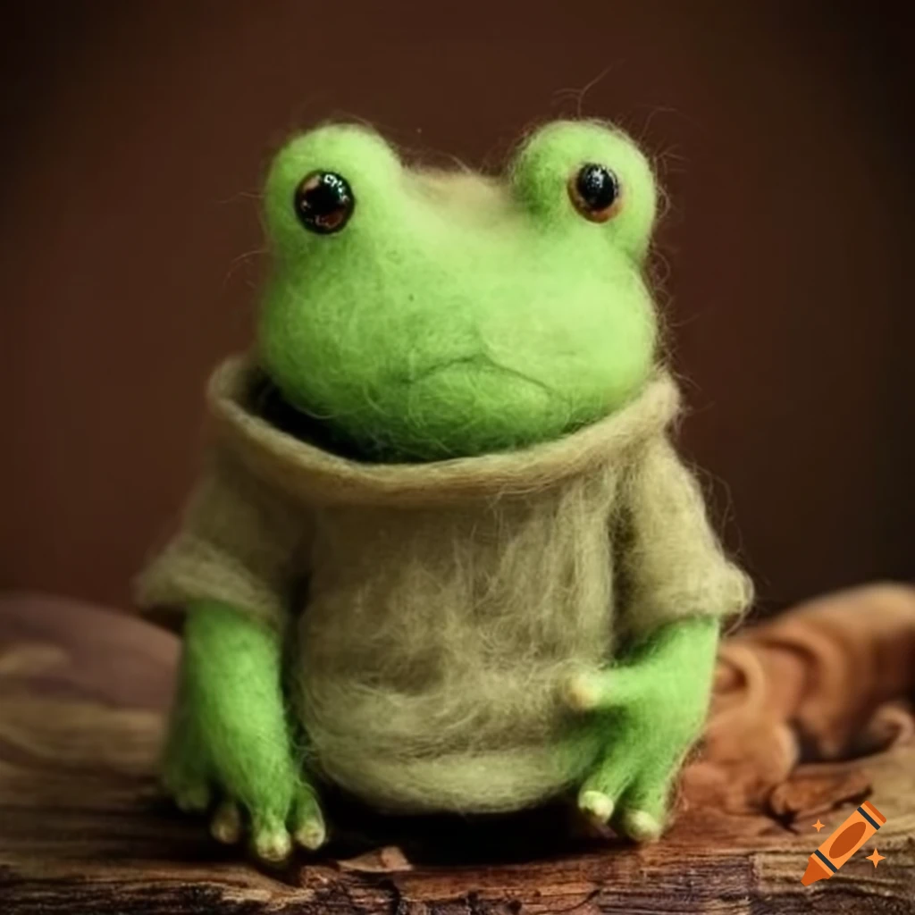 Felted wool frog in cozy clothing on Craiyon