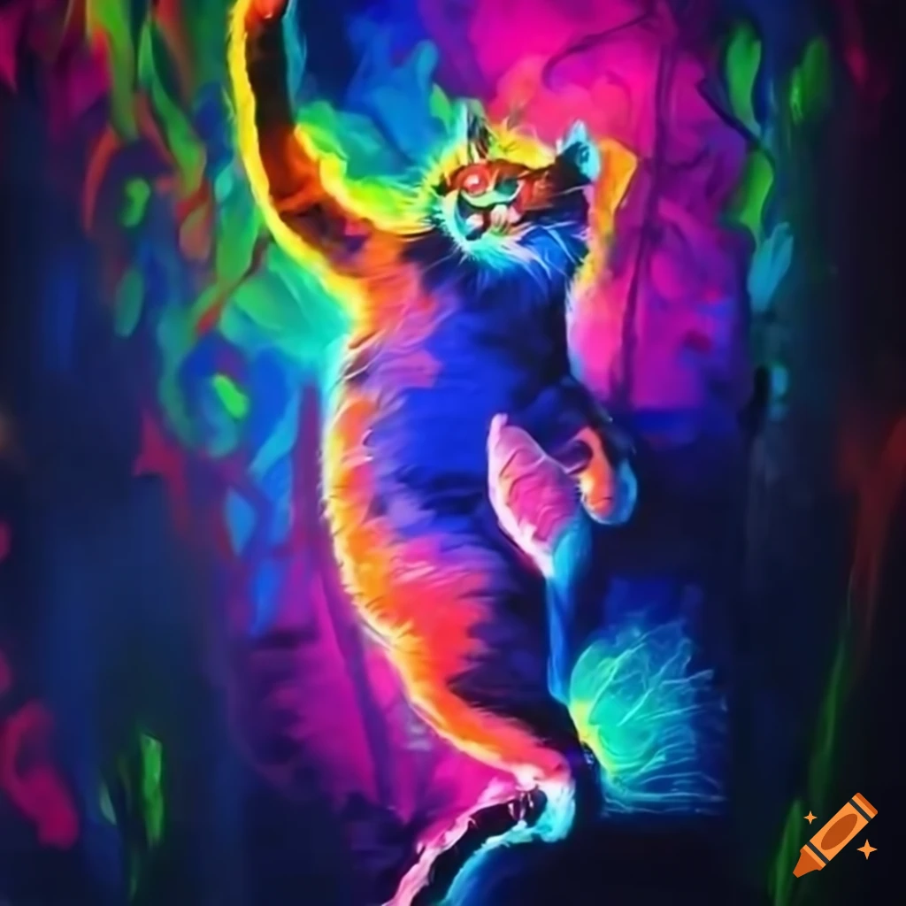 Neon painting of cats dancing at a rave on Craiyon