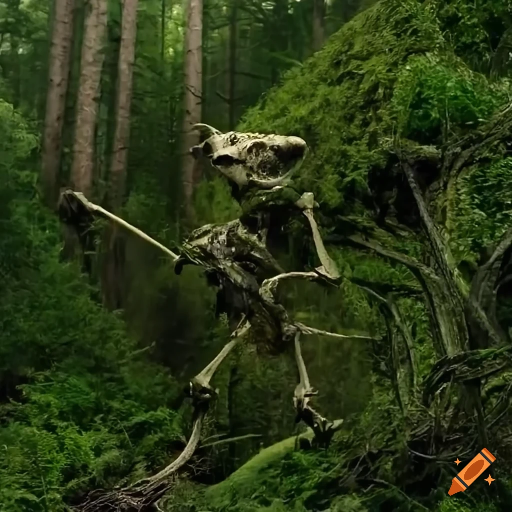 Skeletal beast in a dark forest