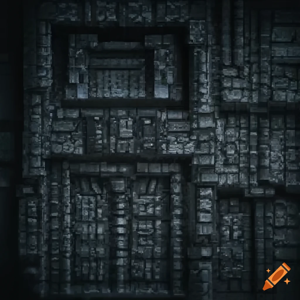 Dark and wet ruin wall tiles in a sci-fi game on Craiyon