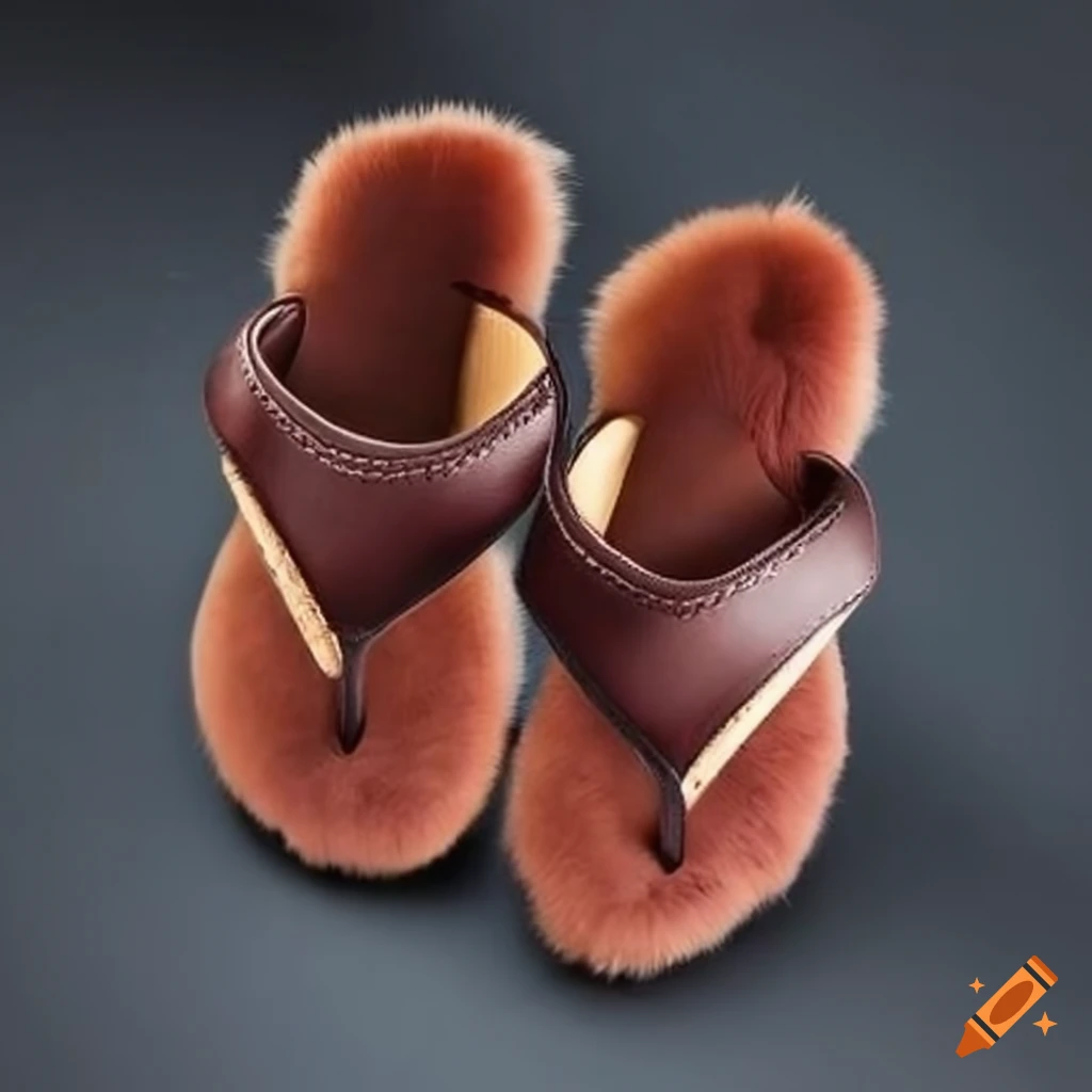 Stylish yak fur and leather flip-flops