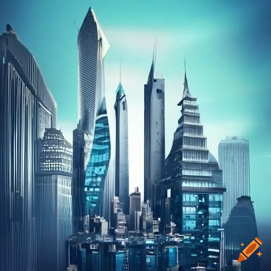 Futuristic cityscape with tall skyscrapers on Craiyon