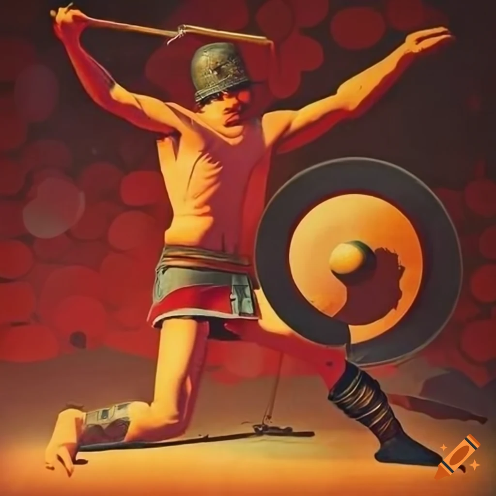 Soviet propaganda poster of gladiators fighting on Craiyon