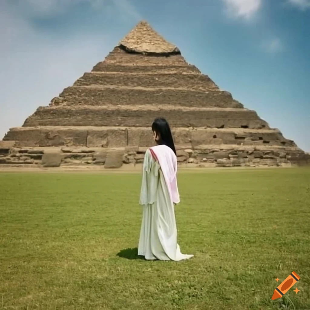 Japanese woman standing in front of the great pyramid