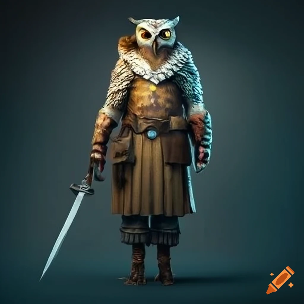 Illustration of an owl man with a short sword