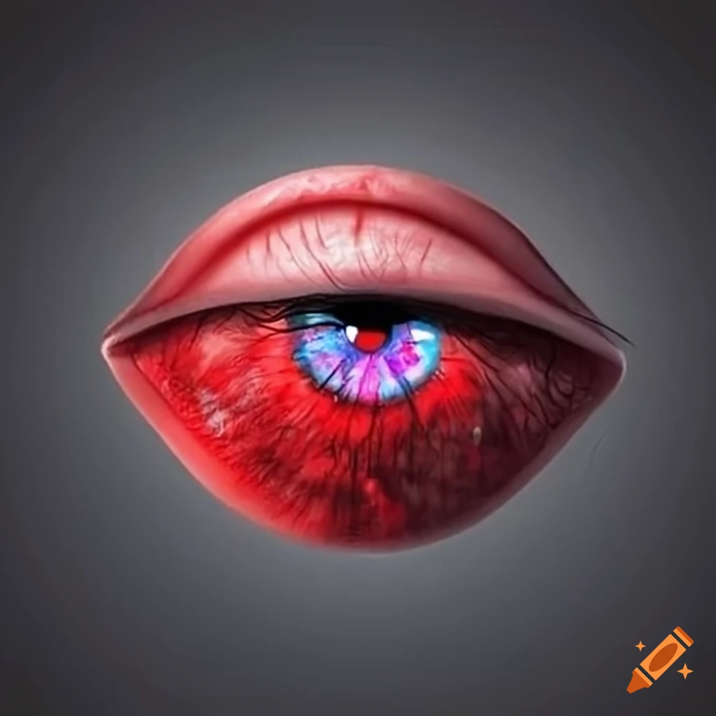 Surreal artwork of a floating red eye in a tuxedo on Craiyon