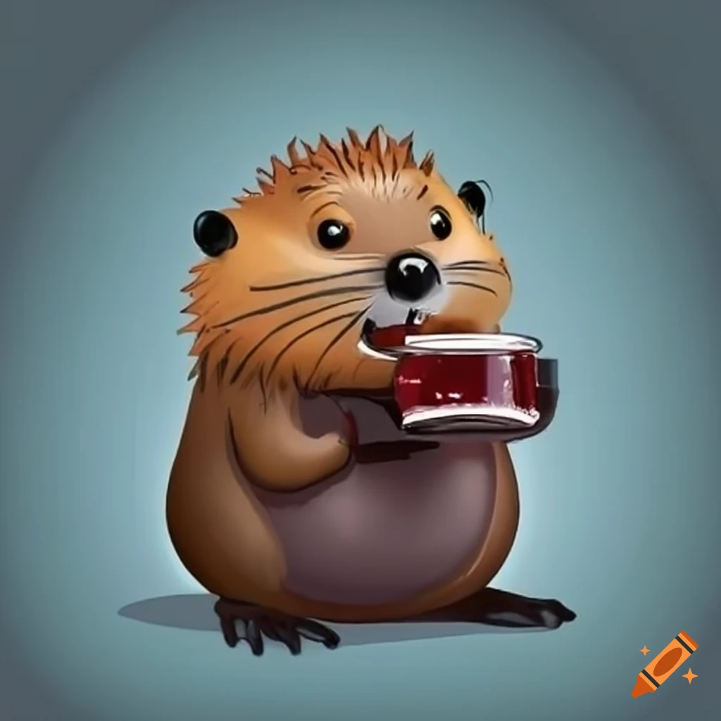 Beaver holding a jar of jam