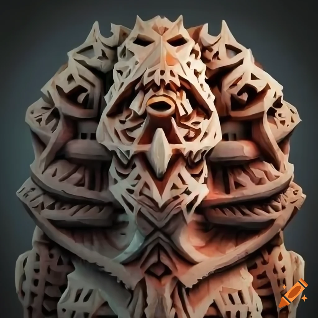 Intricate carving of a zelda game boss in a labyrinth on Craiyon