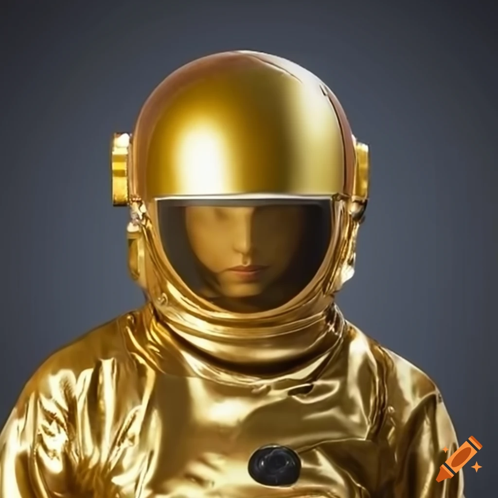Retro sci-fi astronaut in gold spacesuit on Craiyon