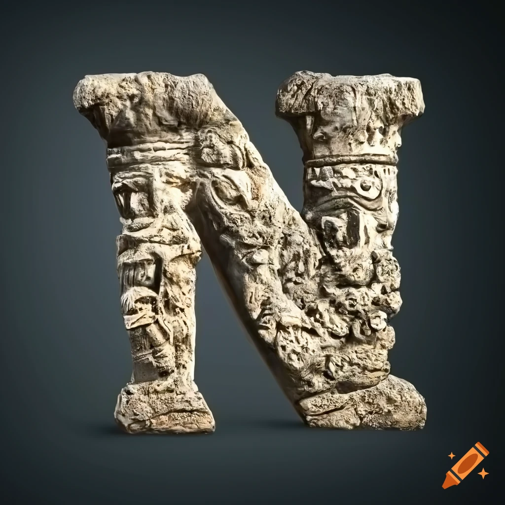 Ultra realistic engraved stone letter "l" with etruscan masks on Craiyon