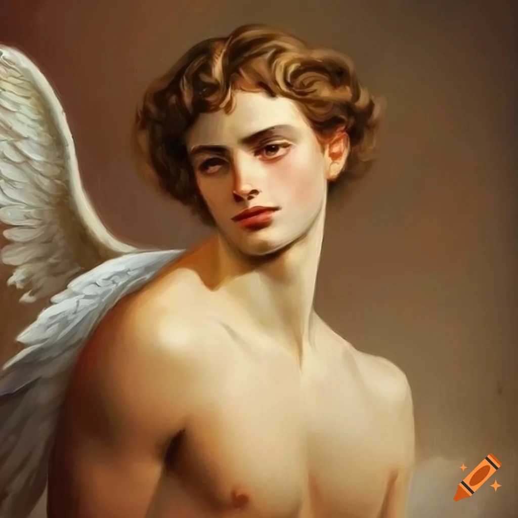 Oil painting of a handsome young angel on Craiyon