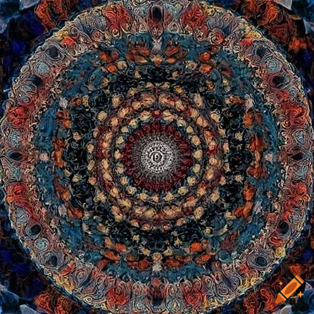 Abstract artwork of a mandala breaking through the mist on Craiyon