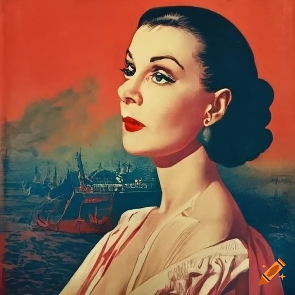 Soviet propaganda poster with vivien leigh and shell fire on Craiyon