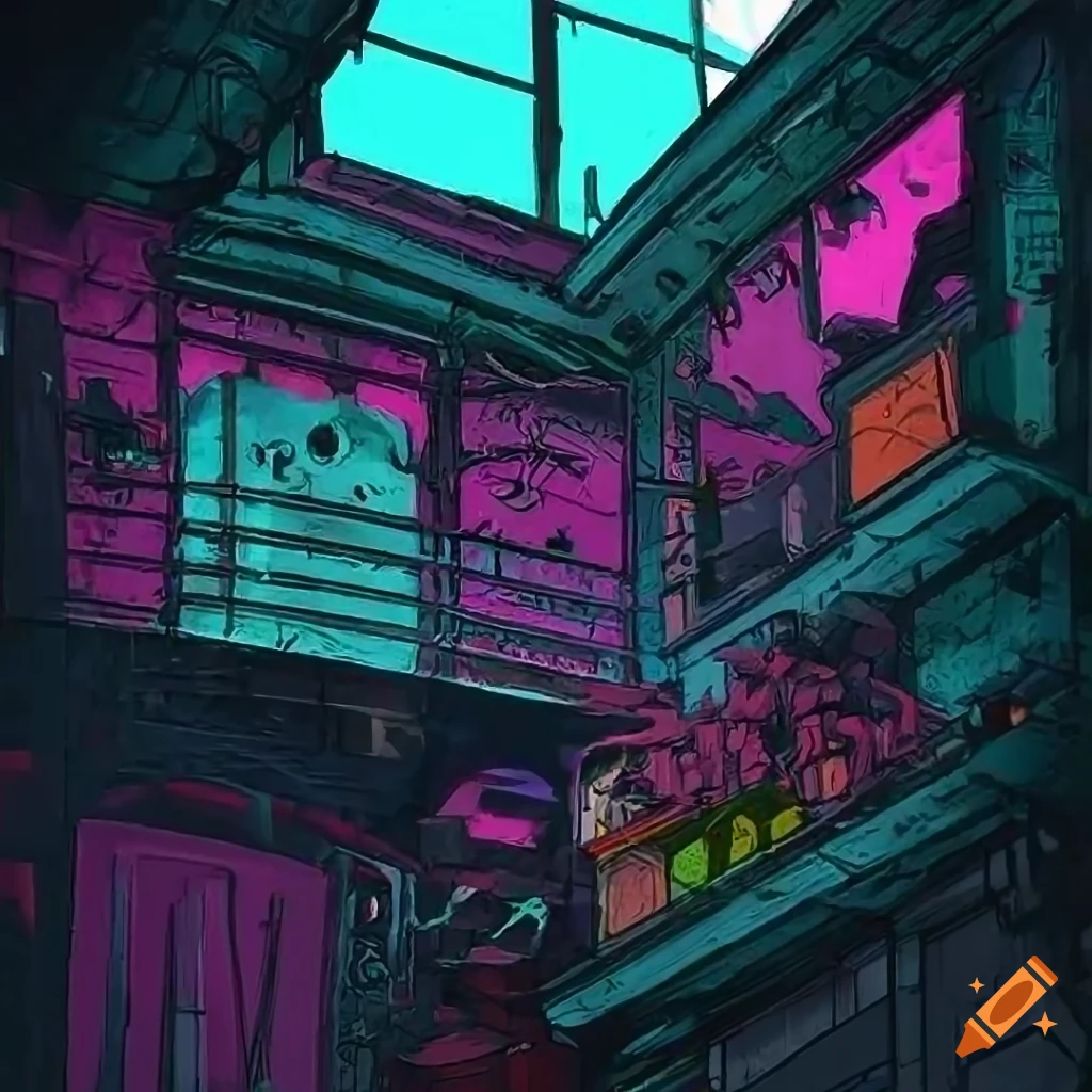 Destroyed city in a comic style illustration on Craiyon