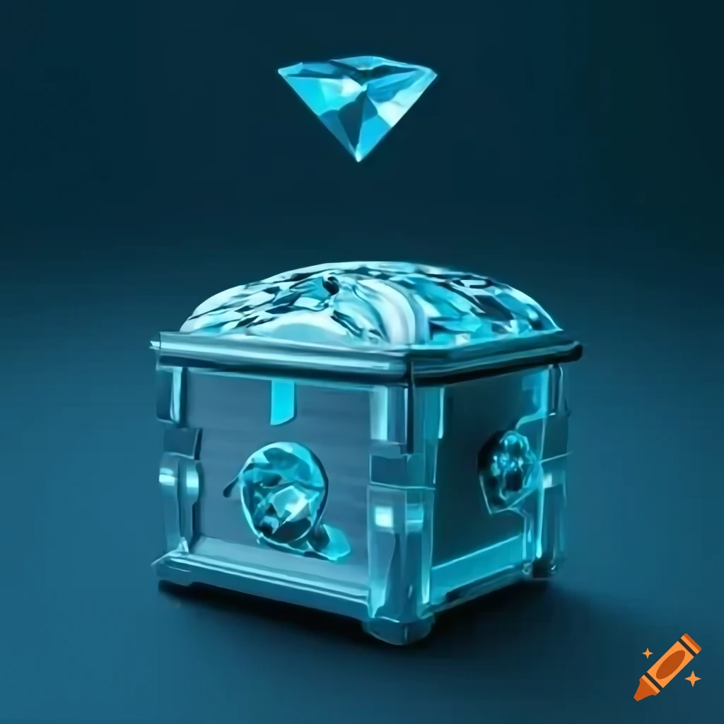 3D illustration of a treasure chest full of blue diamonds on Craiyon