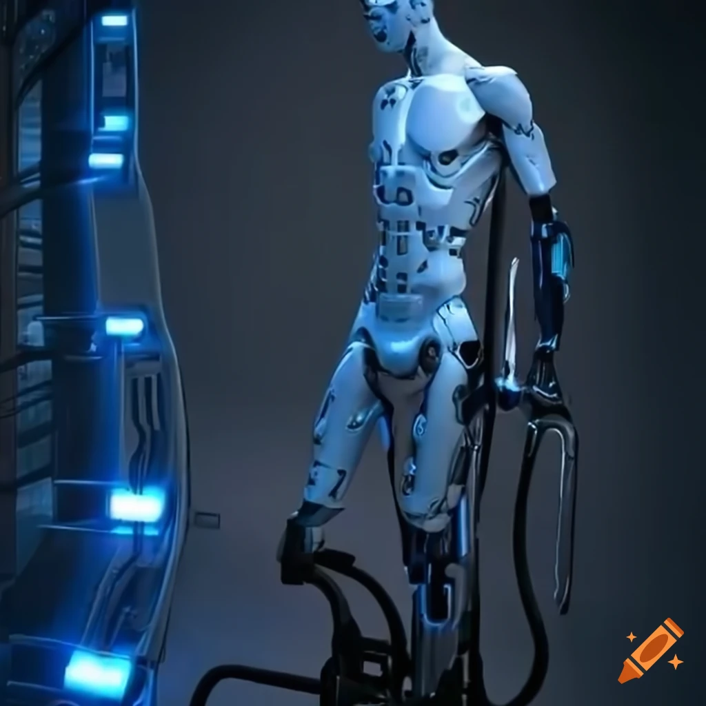 Detailed blueprint of a mechanical prosthetic hand and arm with scifi ...