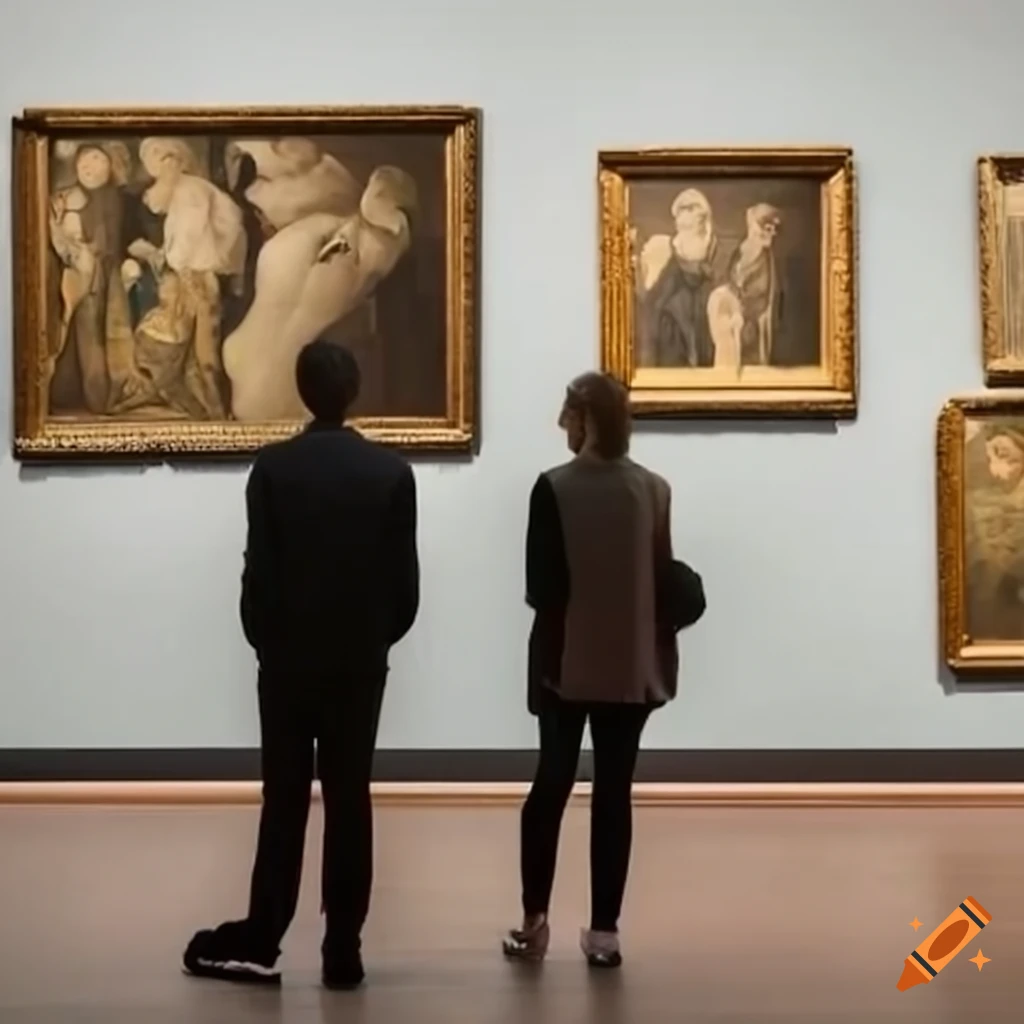 People observing artwork in a museum on Craiyon