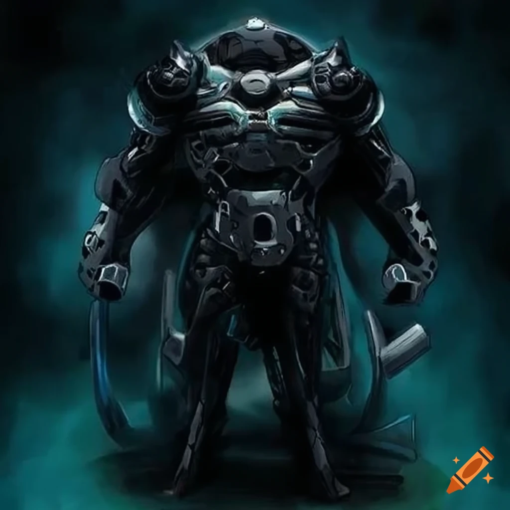Dark style cyborg with unsettling features