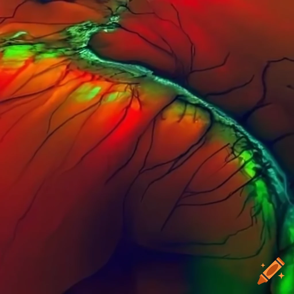 Aerial View Of Rivers Resembling Red And Green Veins aerial-view-of-rivers-resembling-red-and-green-veins