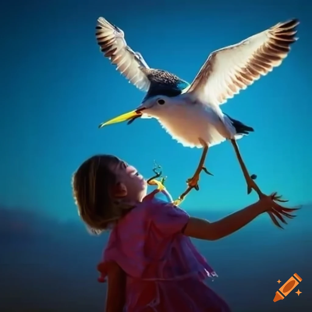 Girl trying to catch a bird in nature on Craiyon