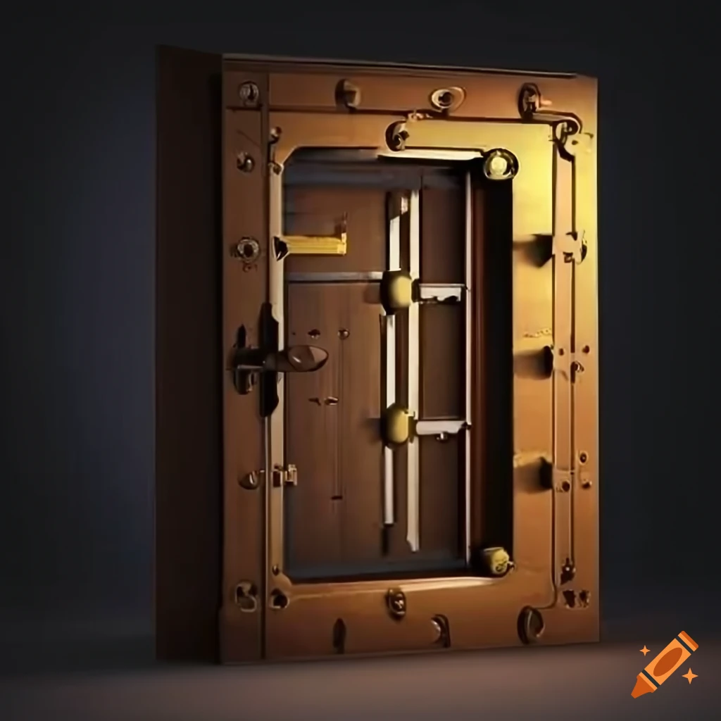 Partially open bank vault with black background on Craiyon