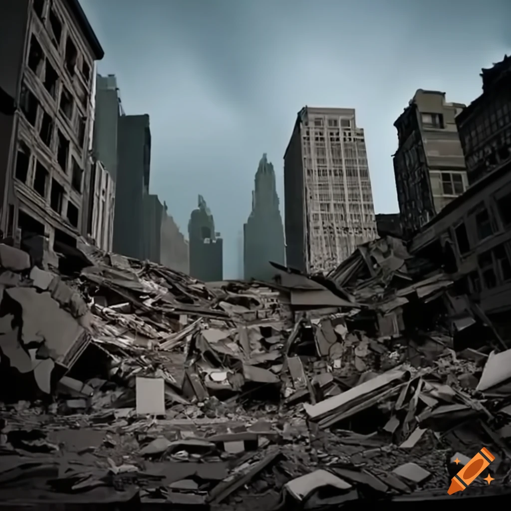Animation of a city devastated by an earthquake on Craiyon
