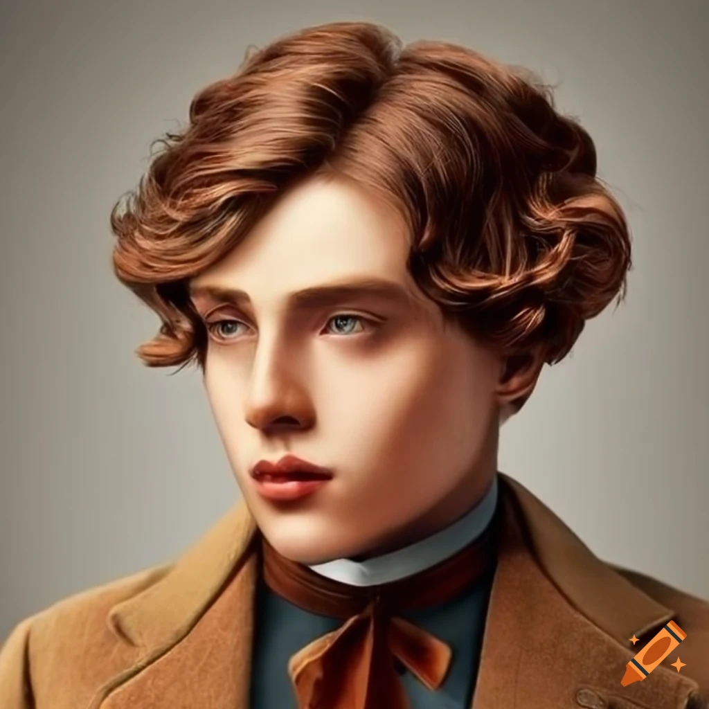 Edwardian Young Handsome Man With Yellow Hair And Blue Vintage Coat On