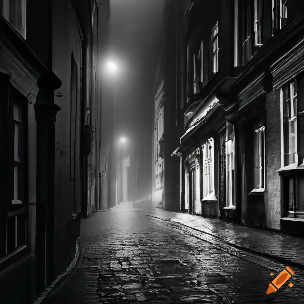 Gaslight street in london covered in mist on Craiyon