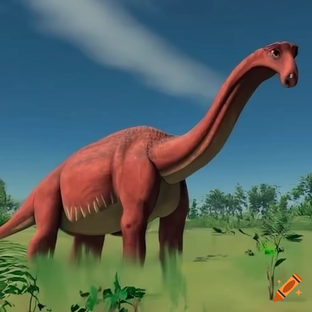 Image of a giant red brachiosaurus in tall vegetation on Craiyon