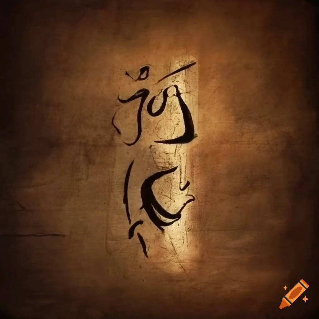 Ancient calligraphy on stained paper on Craiyon