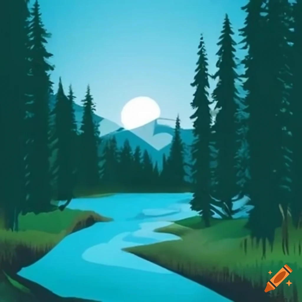 Scenic river view with tall trees in oregon