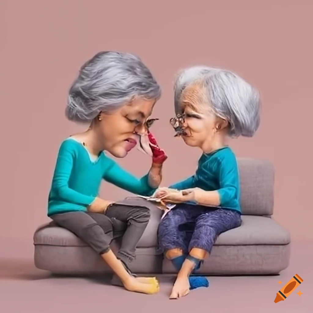 Elderly Couple Sitting On A Grey Couch On Craiyon