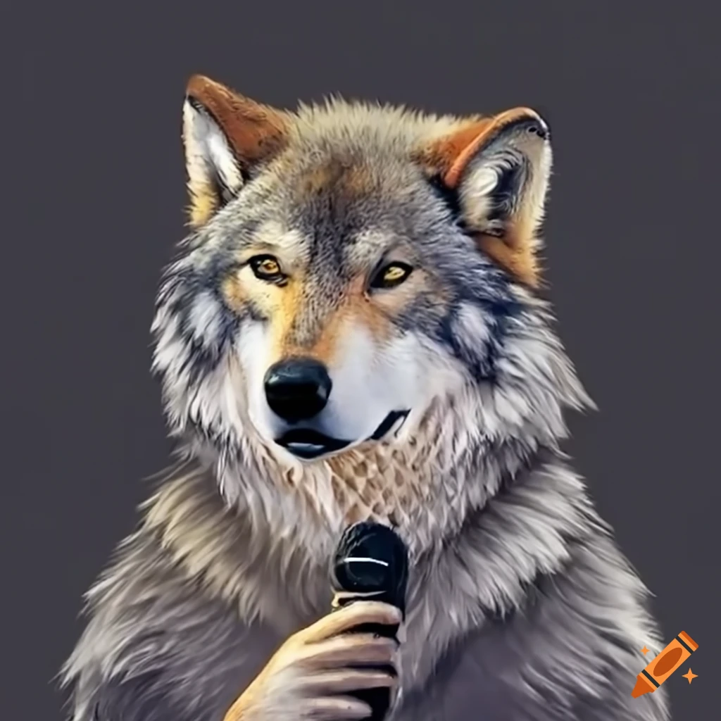 Wolf singing into a microphone on Craiyon