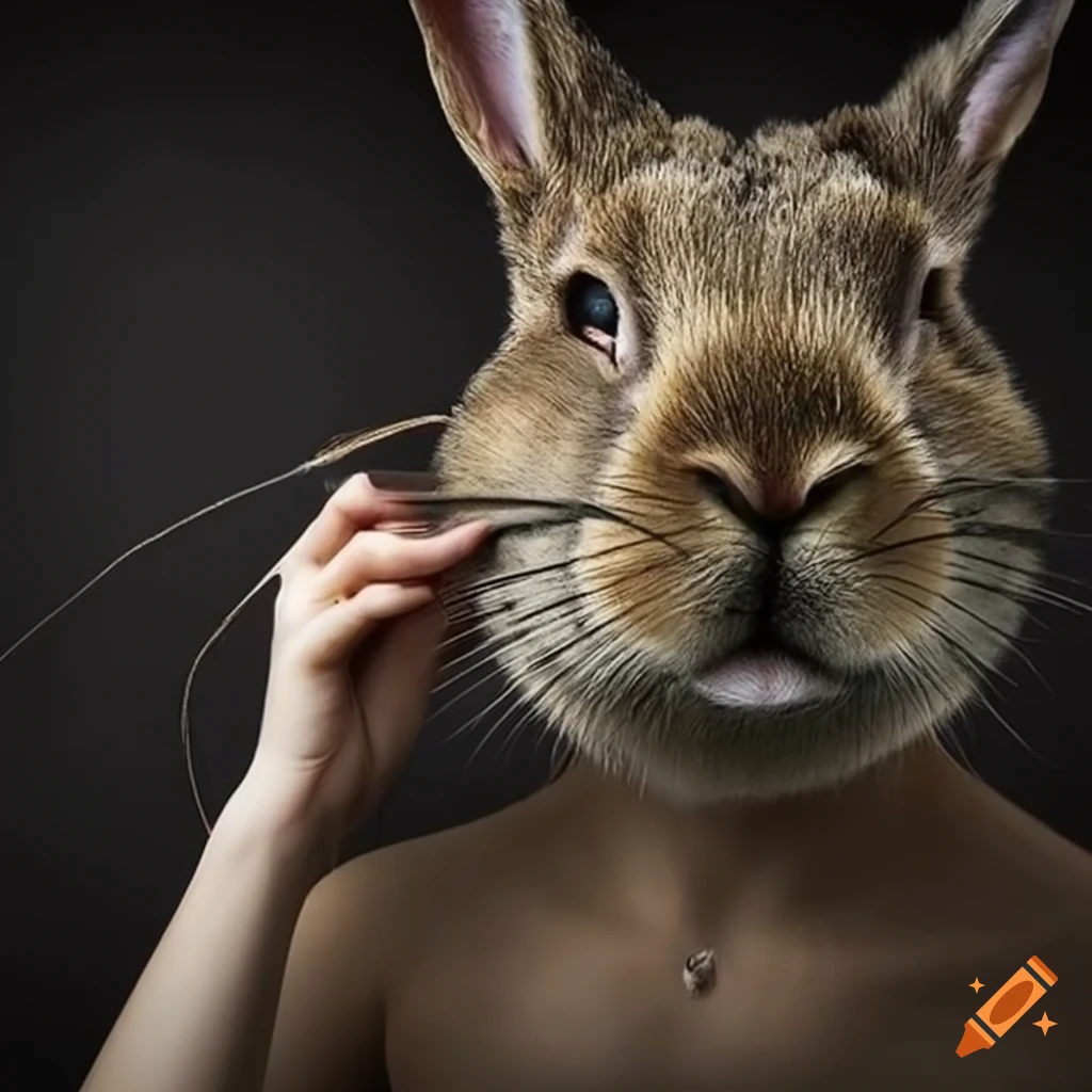 Surreal artwork of a person with a bunny head on Craiyon
