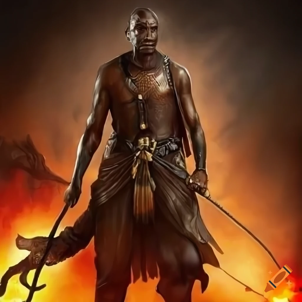 Realistic depiction of a symmetrical massai warrior