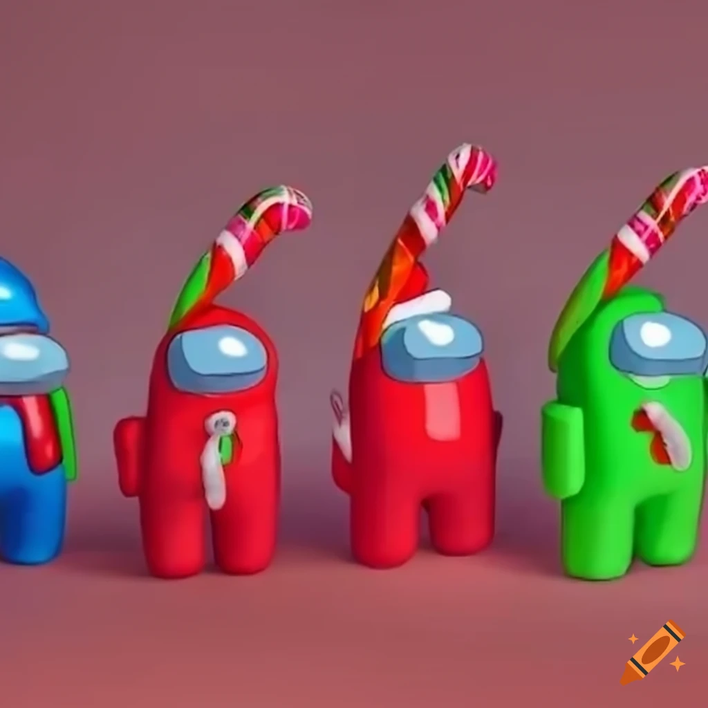 Among us character celebrating christmas with candy cane on Craiyon