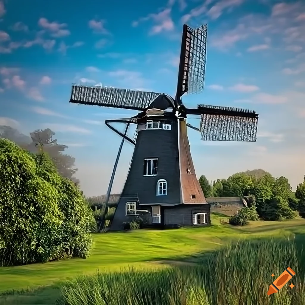 3d digital artwork of an old windmill in leonardo da vinci's style on ...