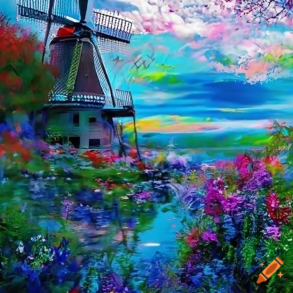 Intricate 3D digital artwork of Dutch windmills in winter on Craiyon