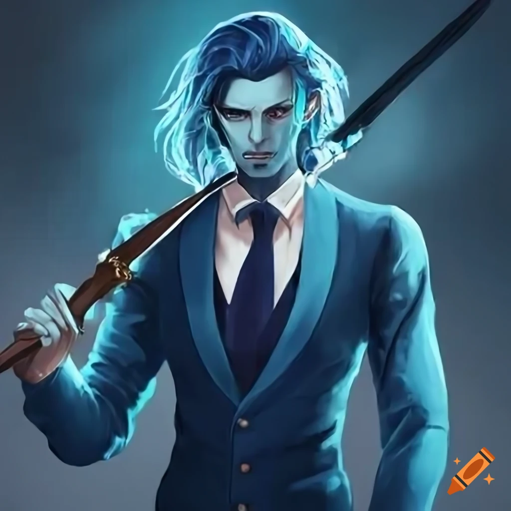 Illustration of a handsome male merfolk with a sword