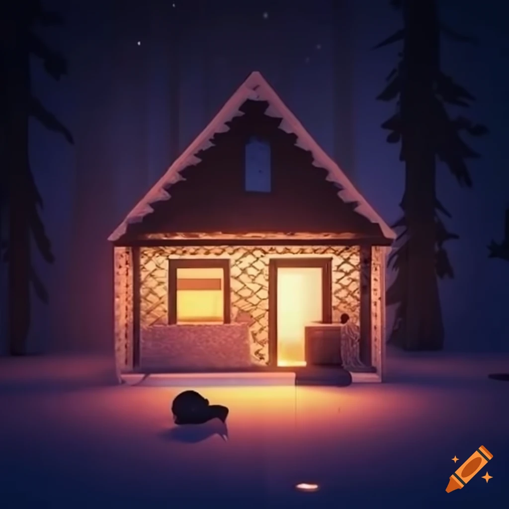 8 bit video game house in a winter night scene on Craiyon
