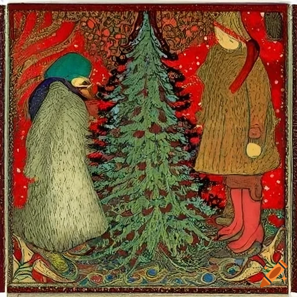 Festive christmas forest illustration with native salish and russian ...