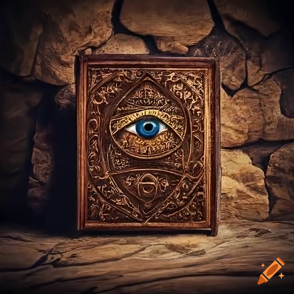 Fantasy magic tome book with red glow on black background on Craiyon